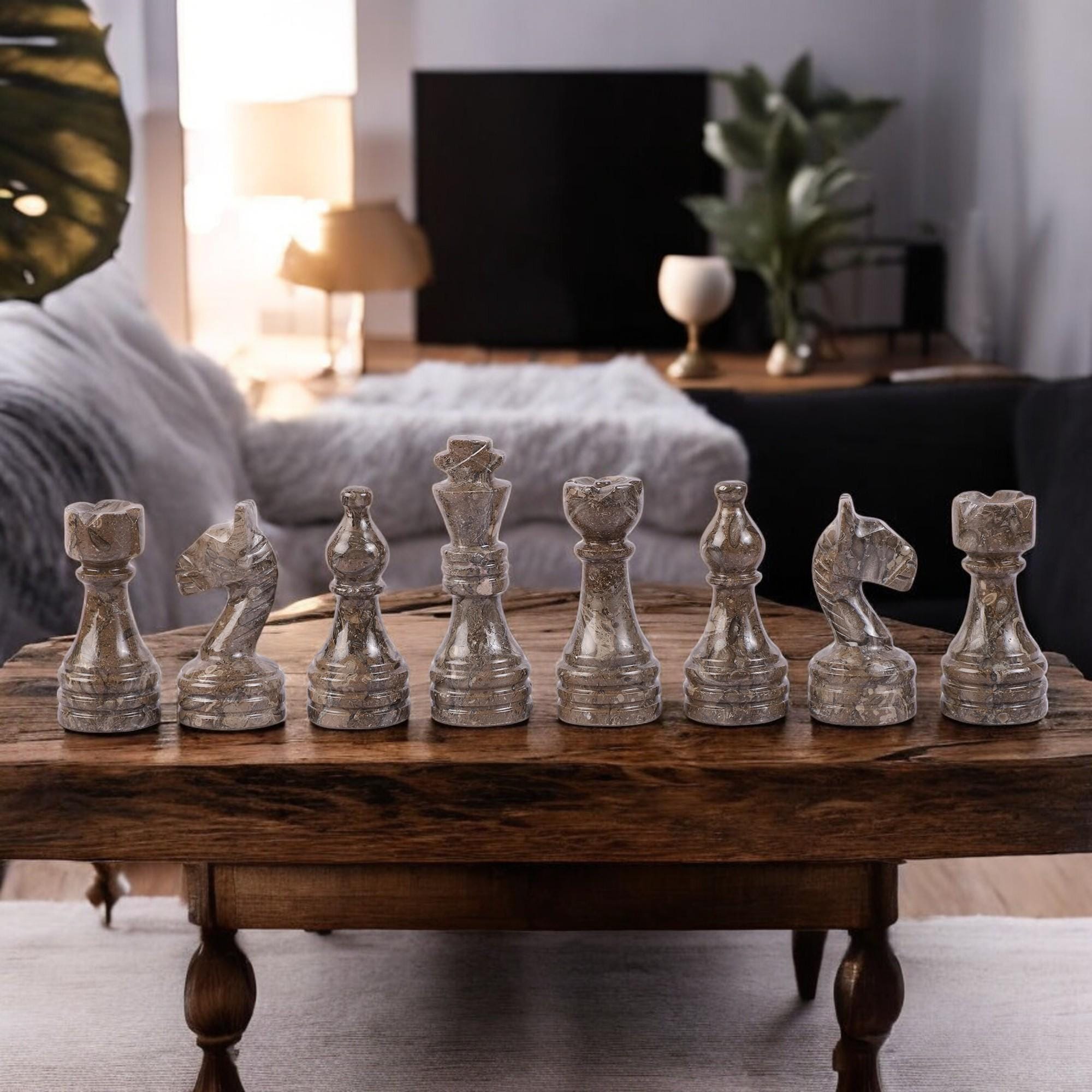 Handmade Marble Chess Set: Oceanic Grey & White Stone Figures - Etsy
