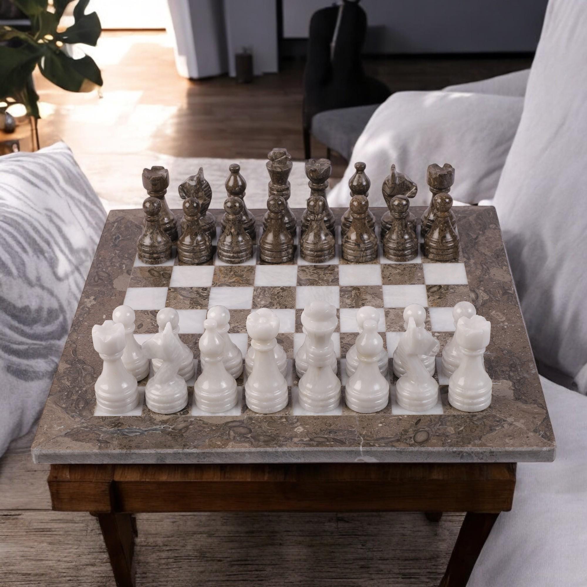 Handmade Marble Chess Set: Oceanic Grey & White Stone Figures - Etsy