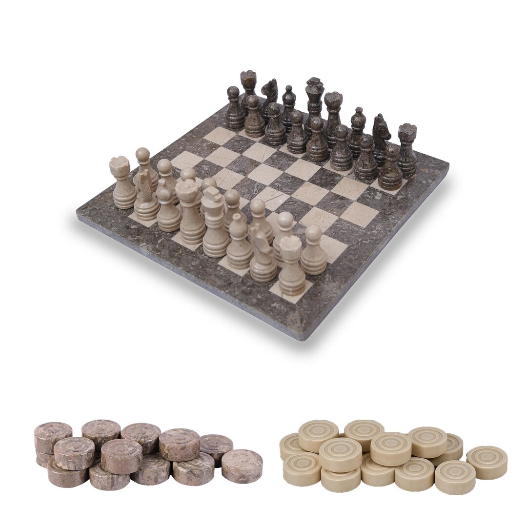 Oceanic Gray and Verona Marble Chess Set With Checkers 12" and 15 ...