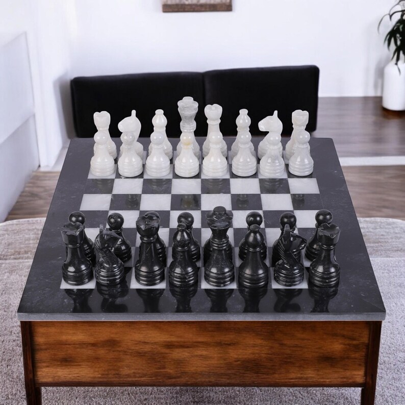 Marble Chess Board | Luxury Chess Set | Black and White Marble Chess ...