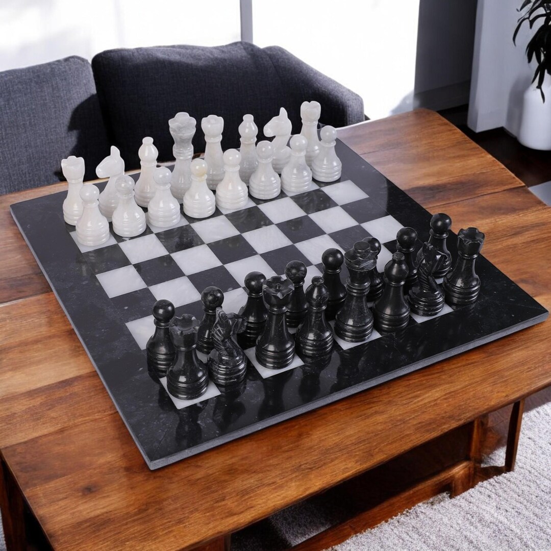 Marble Chess Board | Luxury Chess Set | Black and White Marble Chess ...