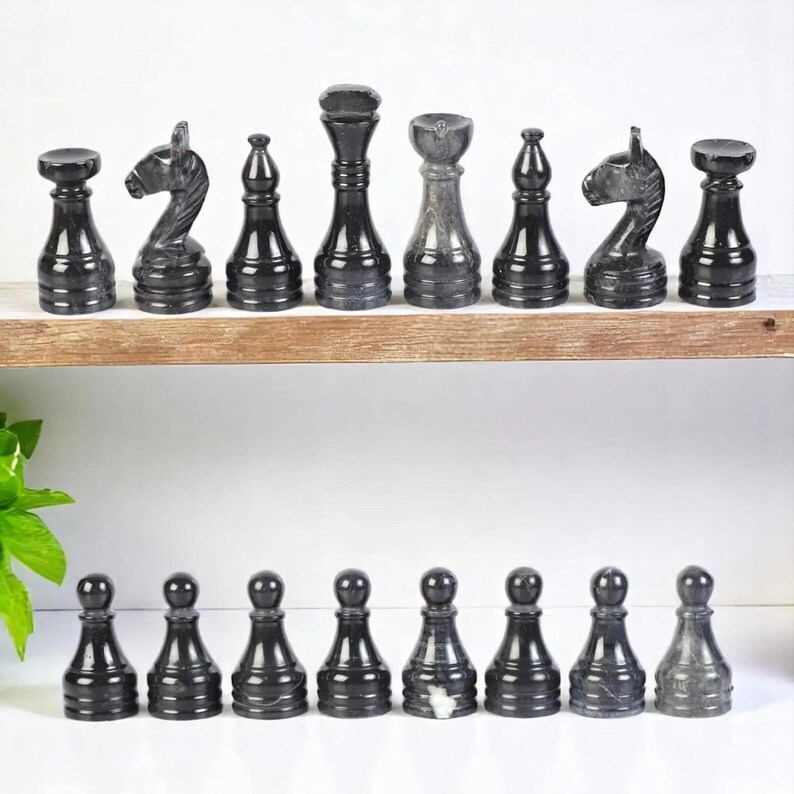 Marble Chess Set, Black & Golden Marble Chess Board Game, Elegant ...