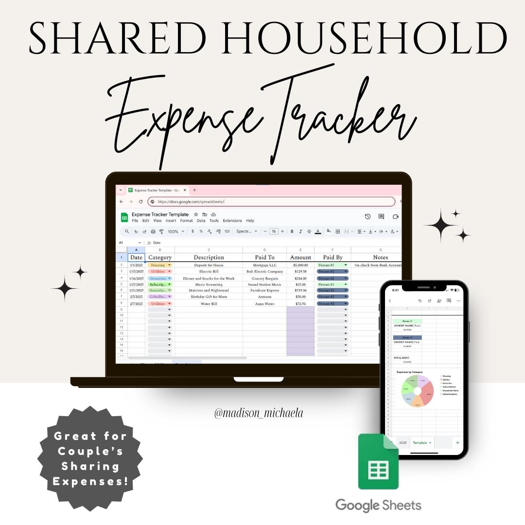 Shared Household Expense Tracker: Digital Spreadsheet for Roommates ...