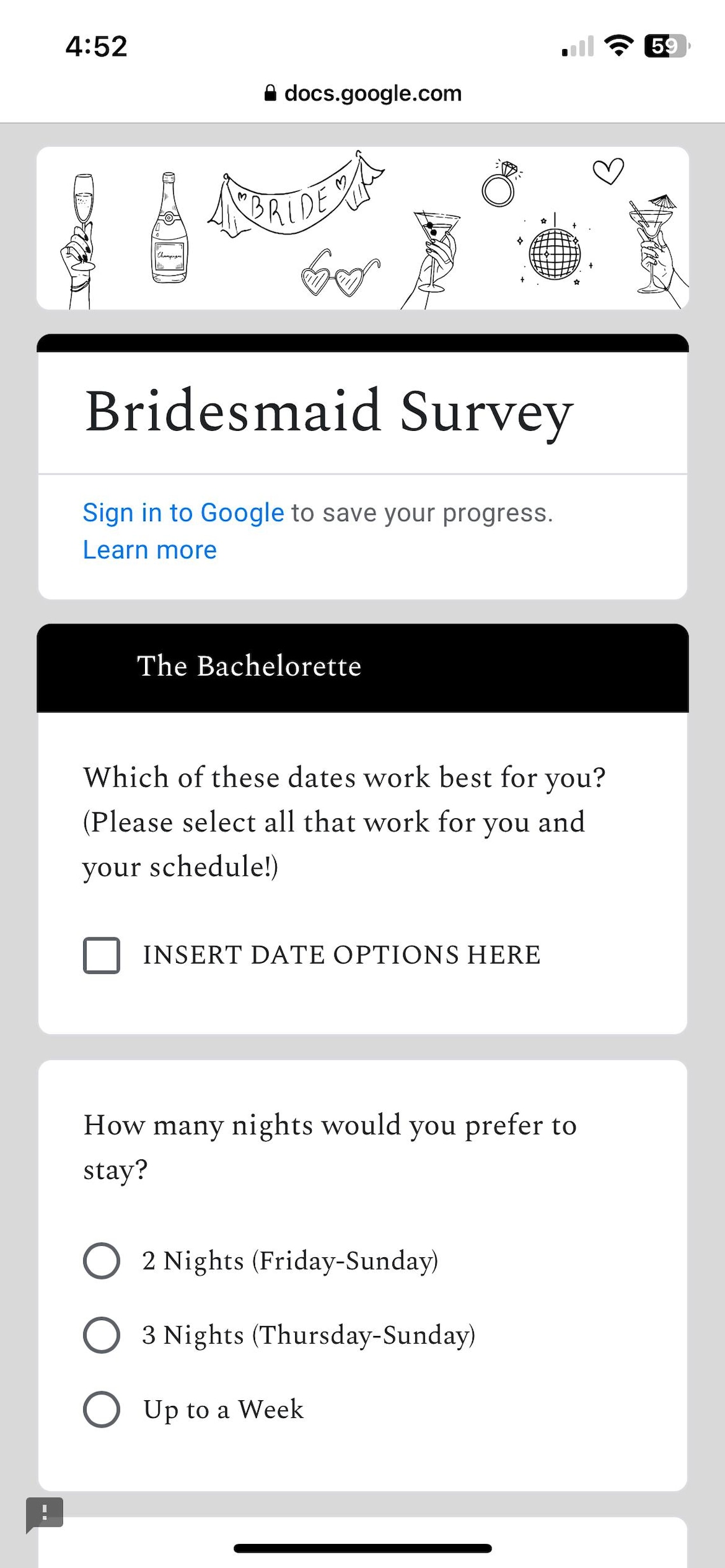 Bridesmaids Bachelorette Questionnaire - Survey for Bridal Party to ...