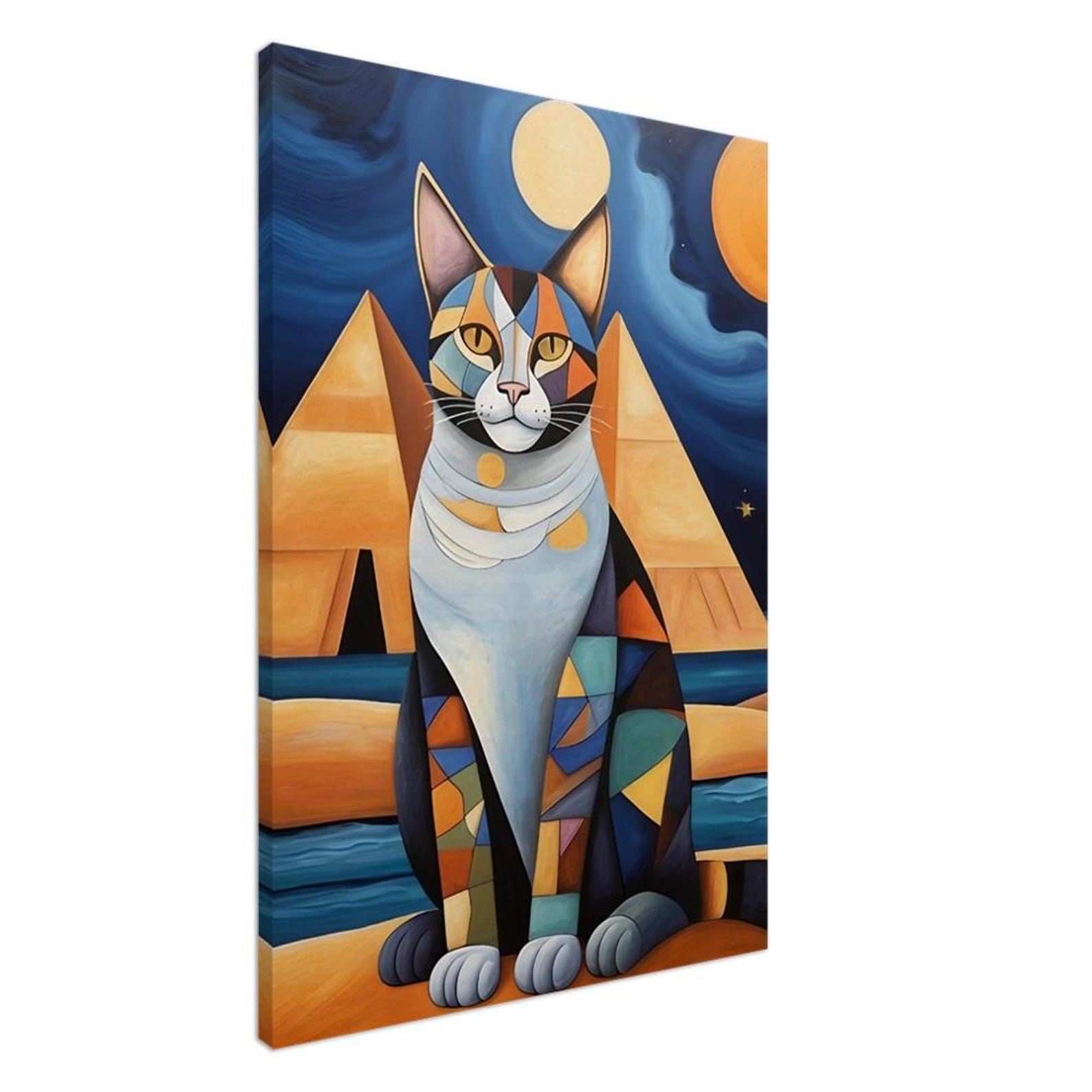 Geometric Cat Canvas Art - Abstract Egyptian Desert Print - Cubism ...