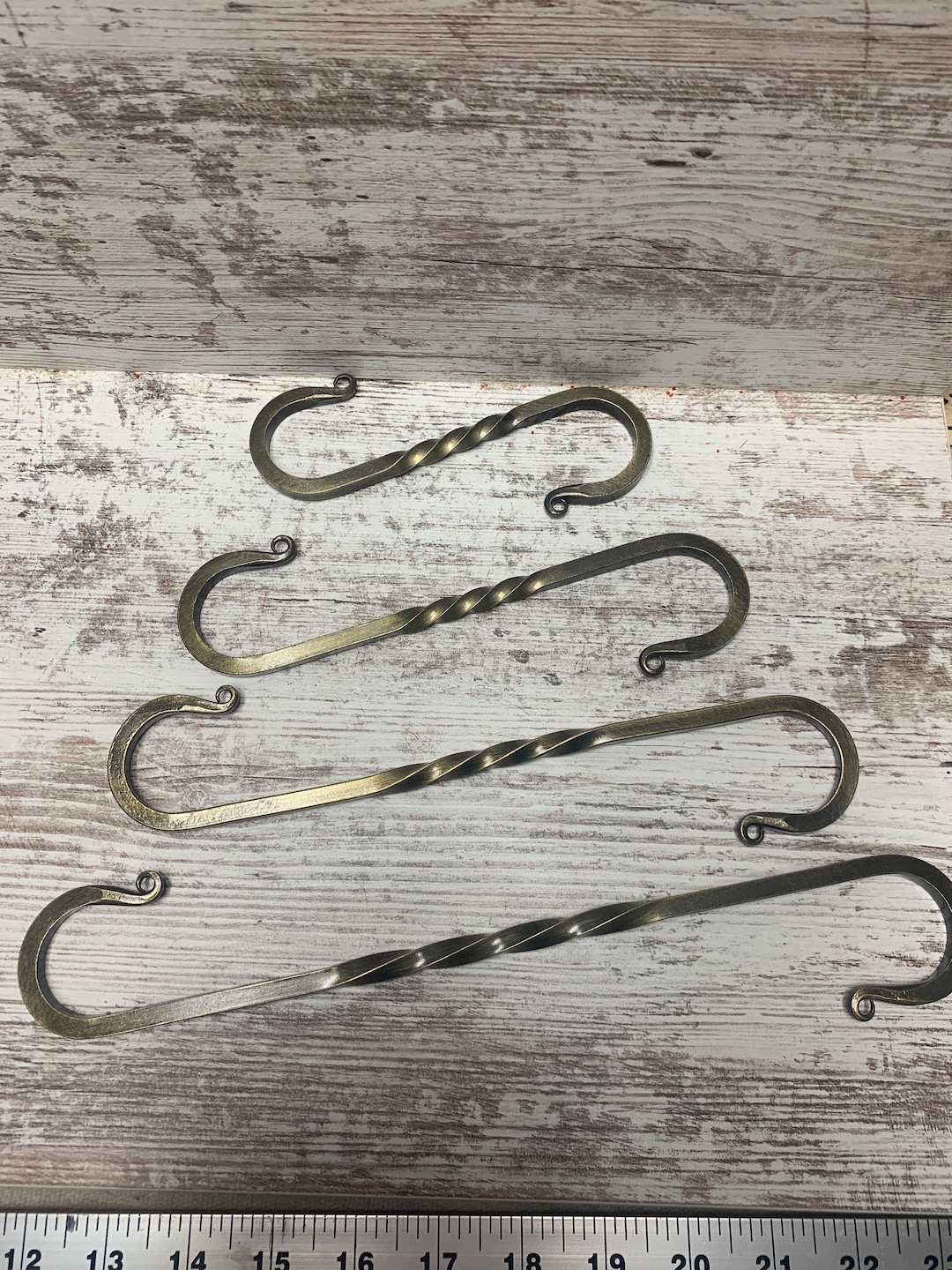 Hand Forged S Hook: Brushed Brass Finish, Honeydew Forge 6", 8", 10" or ...