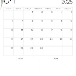 2025 Greenery Calendar - to Do List & Note Sections - Etsy
