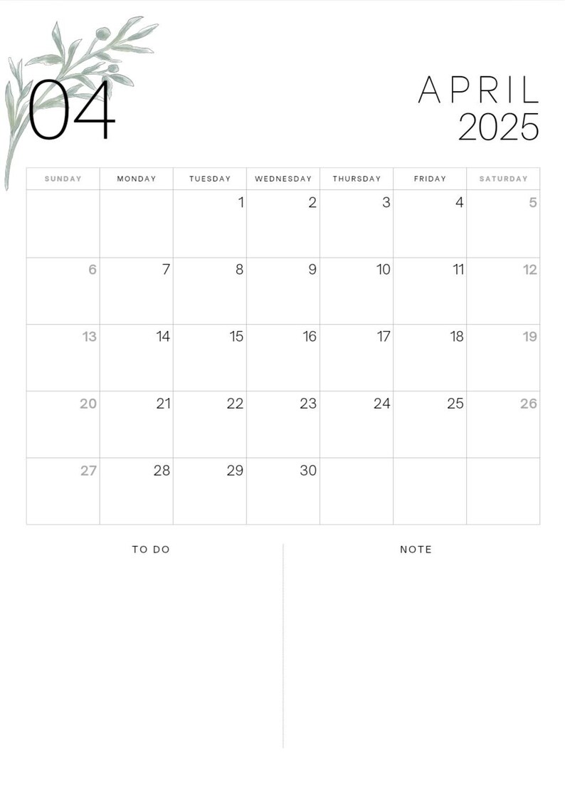 2025 Greenery Calendar - to Do List & Note Sections - Etsy
