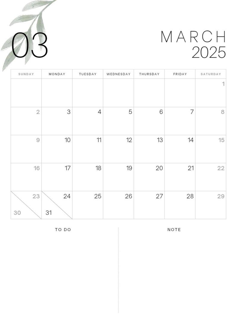 2025 Greenery Calendar - to Do List & Note Sections - Etsy