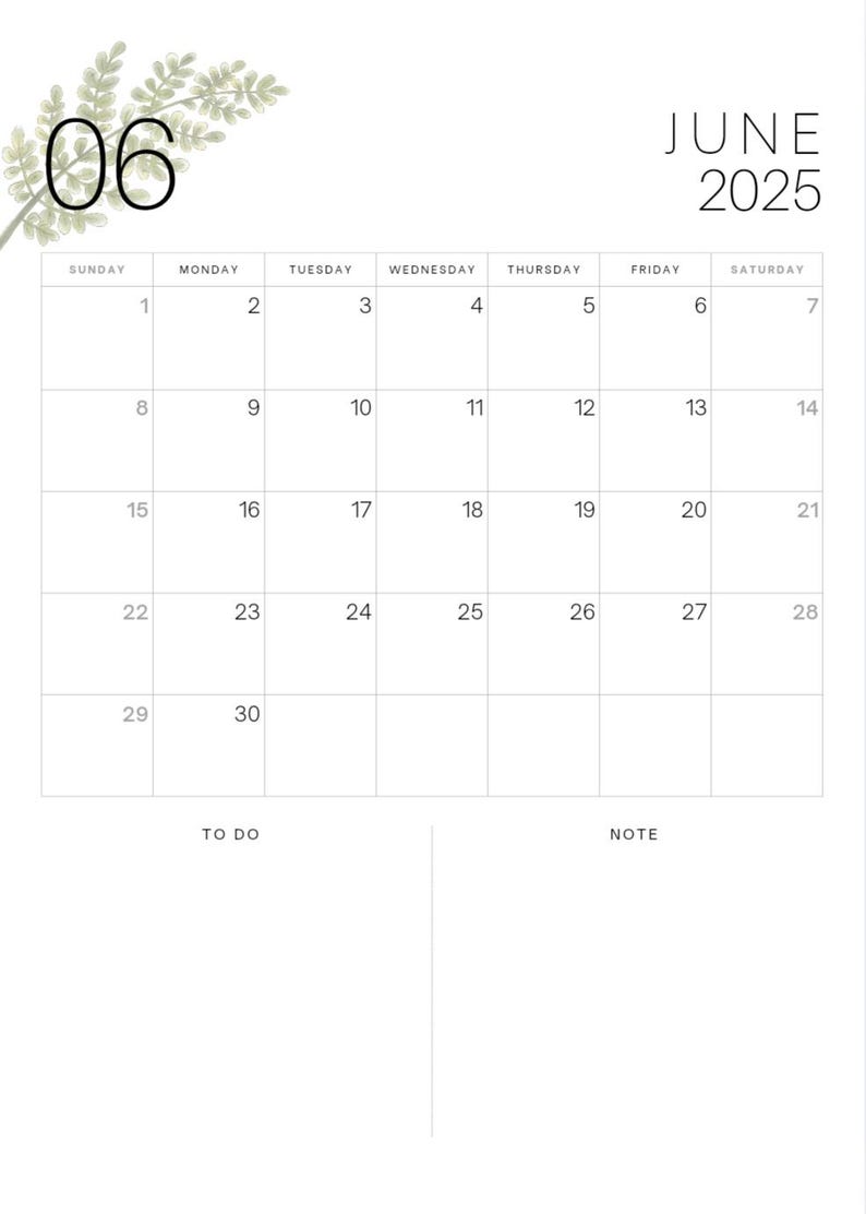 2025 Greenery Calendar - to Do List & Note Sections - Etsy