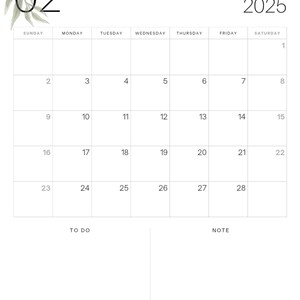2025 Greenery Calendar to Do List & Note Sections - Etsy