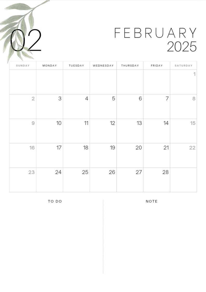2025 Greenery Calendar - to Do List & Note Sections - Etsy