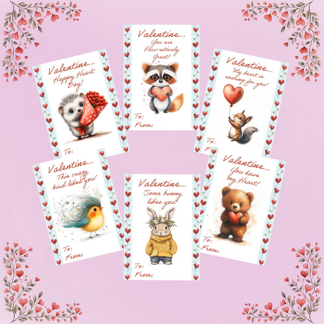 Woodland Valentine's Day Cards for Kids (digital Download) - Etsy
