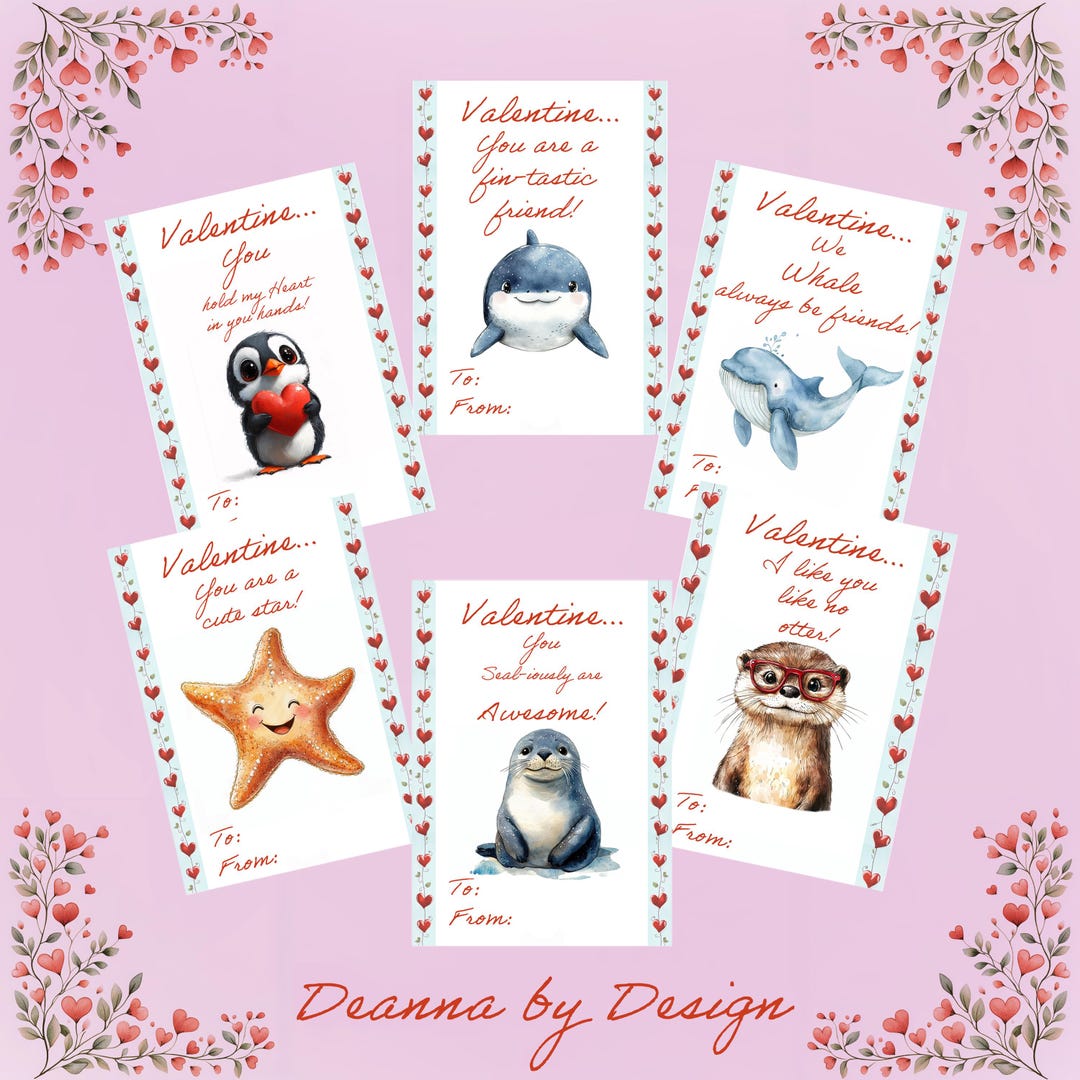 Valentines Day Cards, Ocean Creatures for Classroom Card Exchange. - Etsy