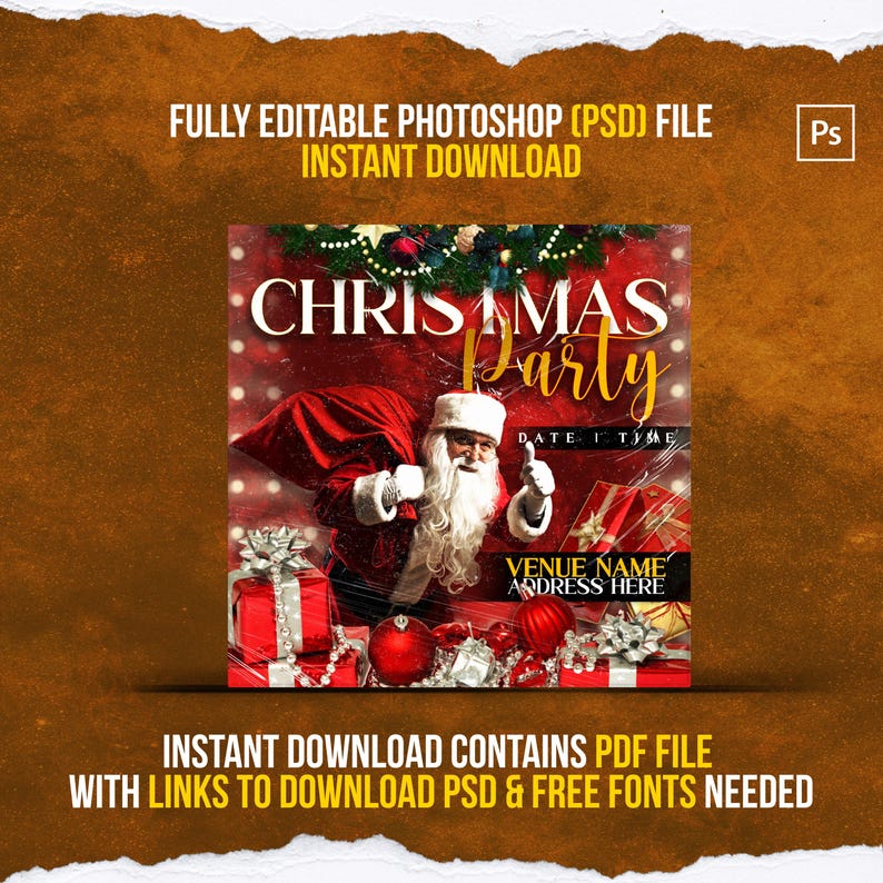 Editable Christmas Party Flyer Template, Photoshop Template, DIY Flyer ...