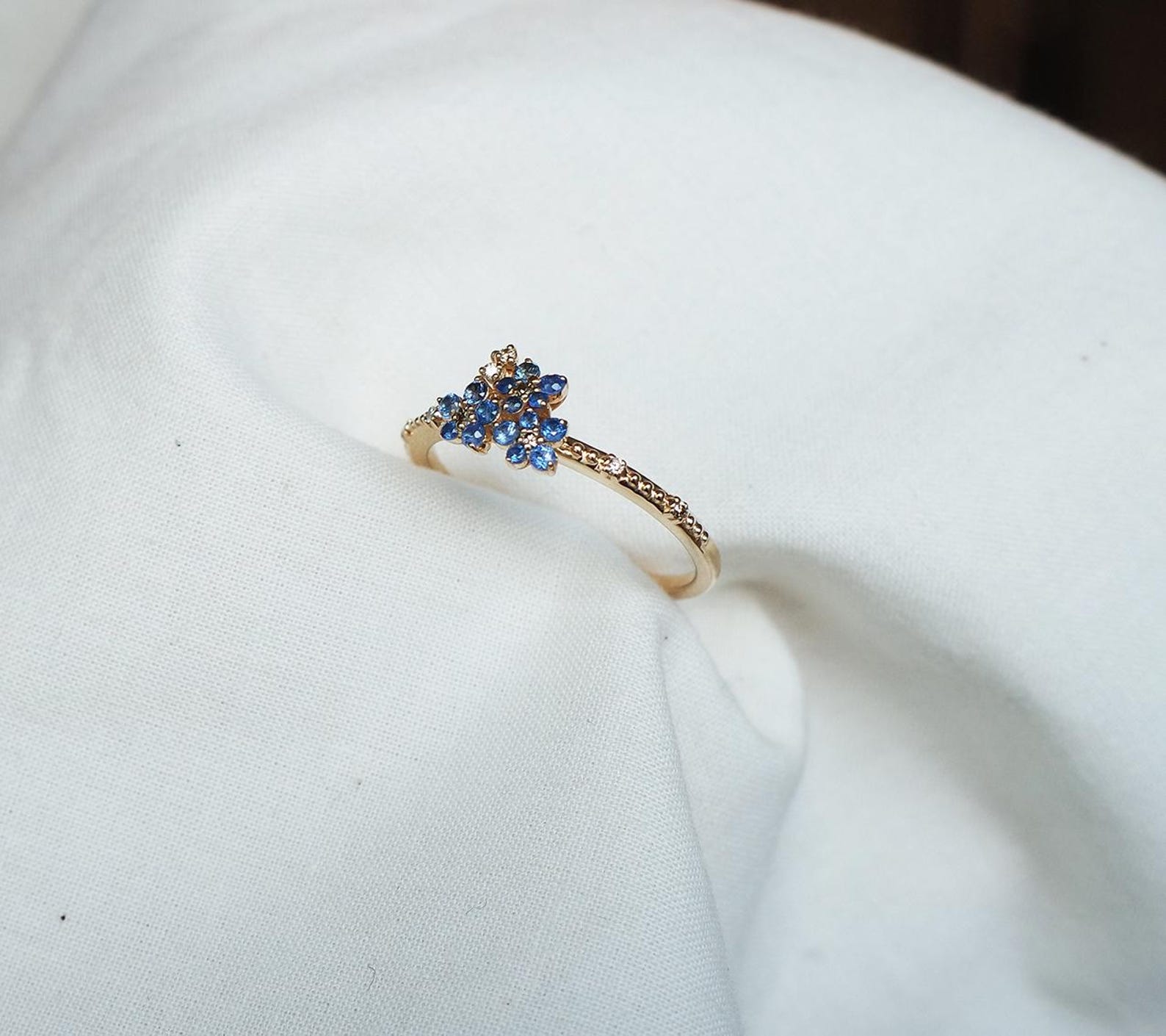 Forget-me-not Ring 14k(585)/blue Sapphire, Cognac Diamond Wedding Ring ...