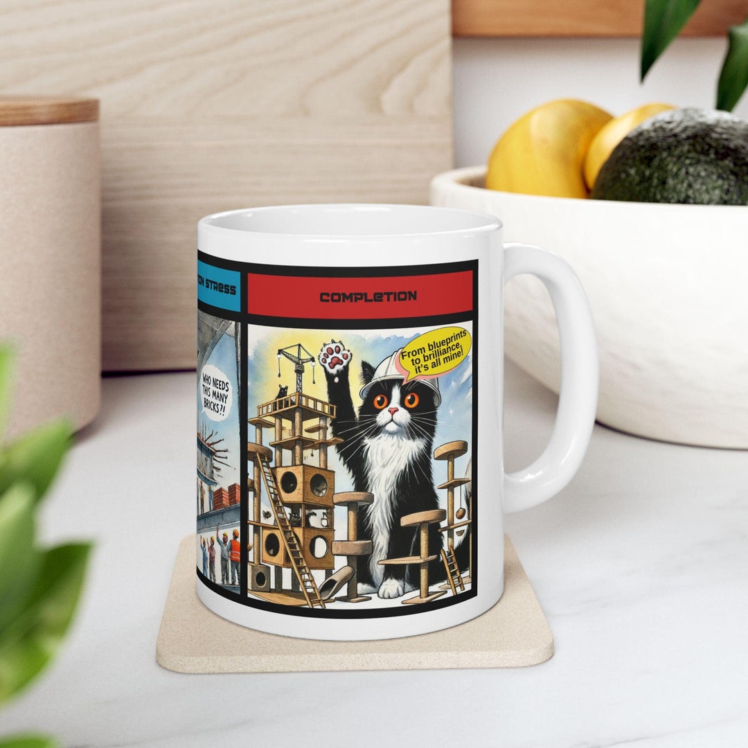 Funny Cat Construction Mug - Architect Cat Mug - Builder Cat Coffee Cup ...
