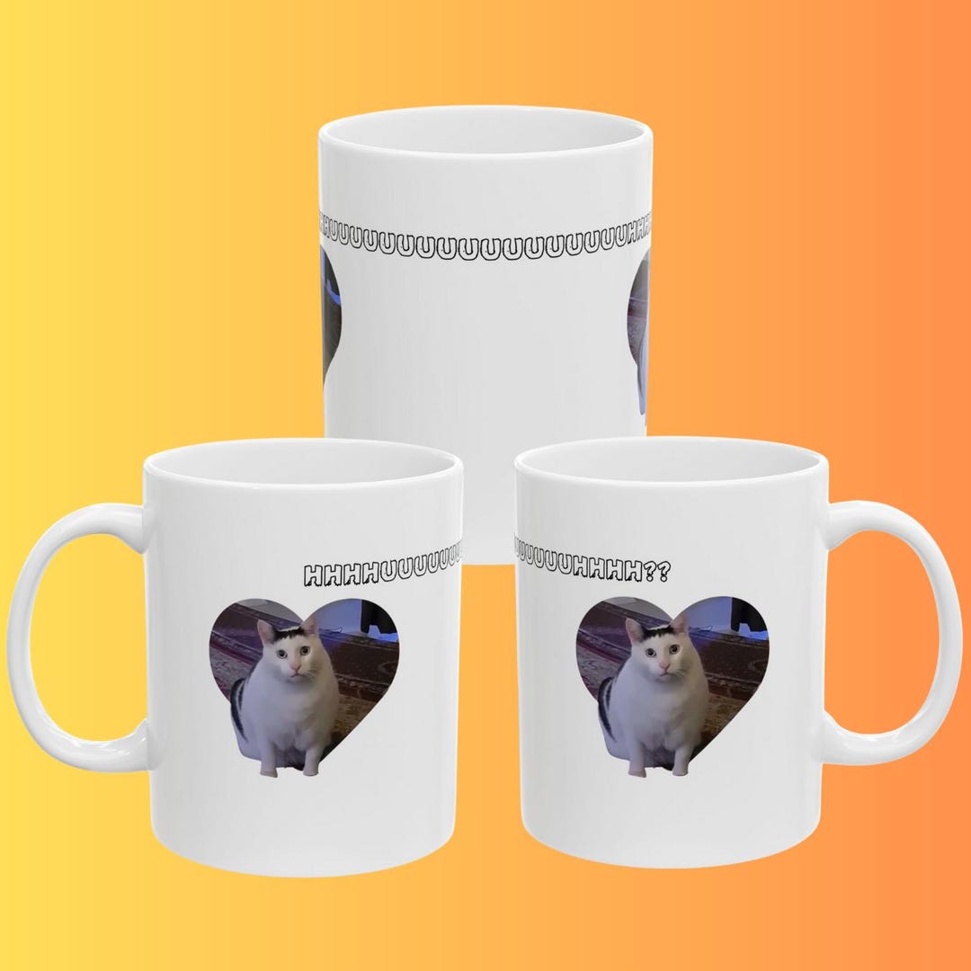 Huuuuh? Meme Cat Mug , Adorable Heart Shaped Cat Design , Huh Cat Mug ...