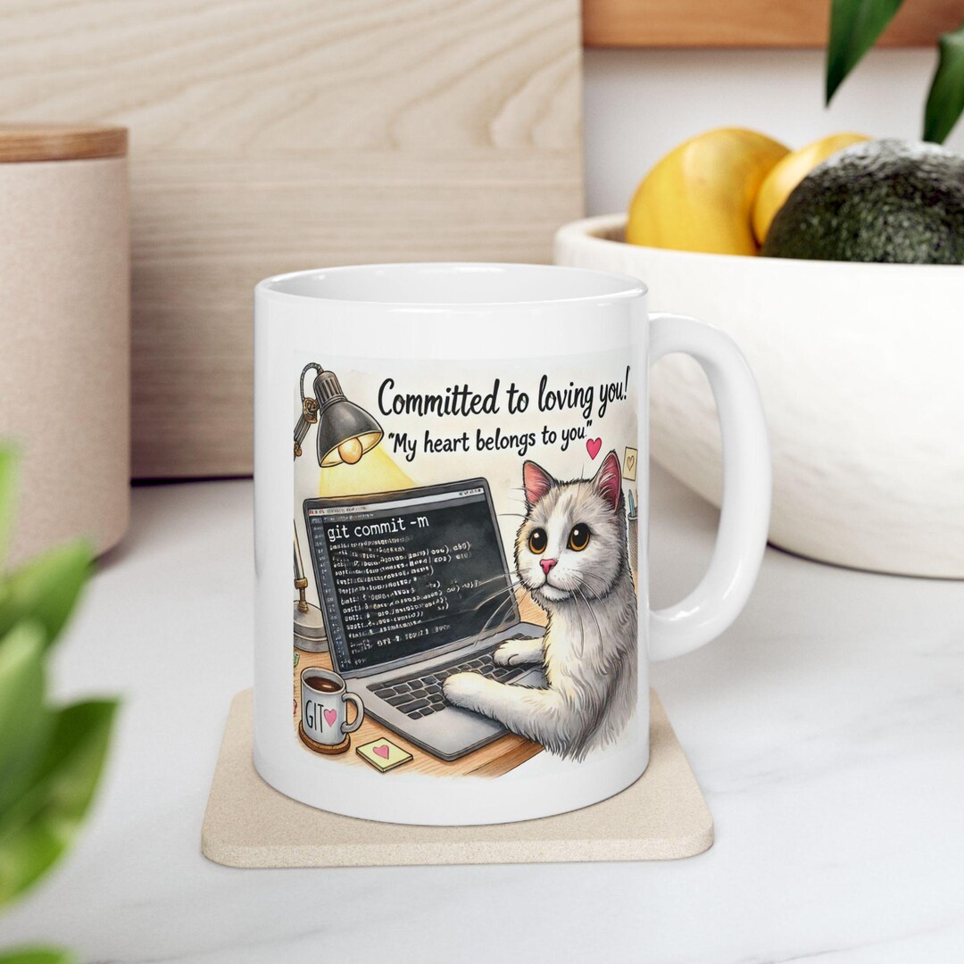 Meme Developer Cat Mug - "committed to Loving You" Programmer Cat Mug ...