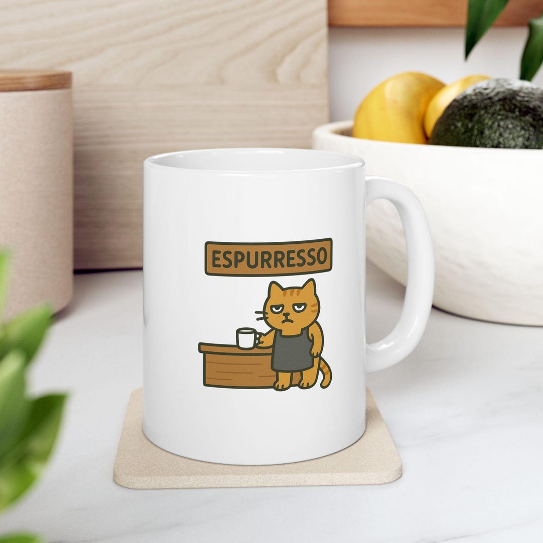 Espurresso Funny Cat Coffee Mug, Cute Barista Cat Pun Gift for Coffee ...