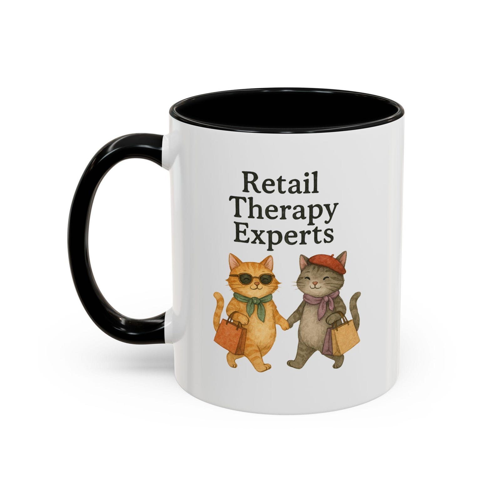 Retail Therapy Experts Funny Cat Mug, Cute Shopping Cats Coffee Cup for ...