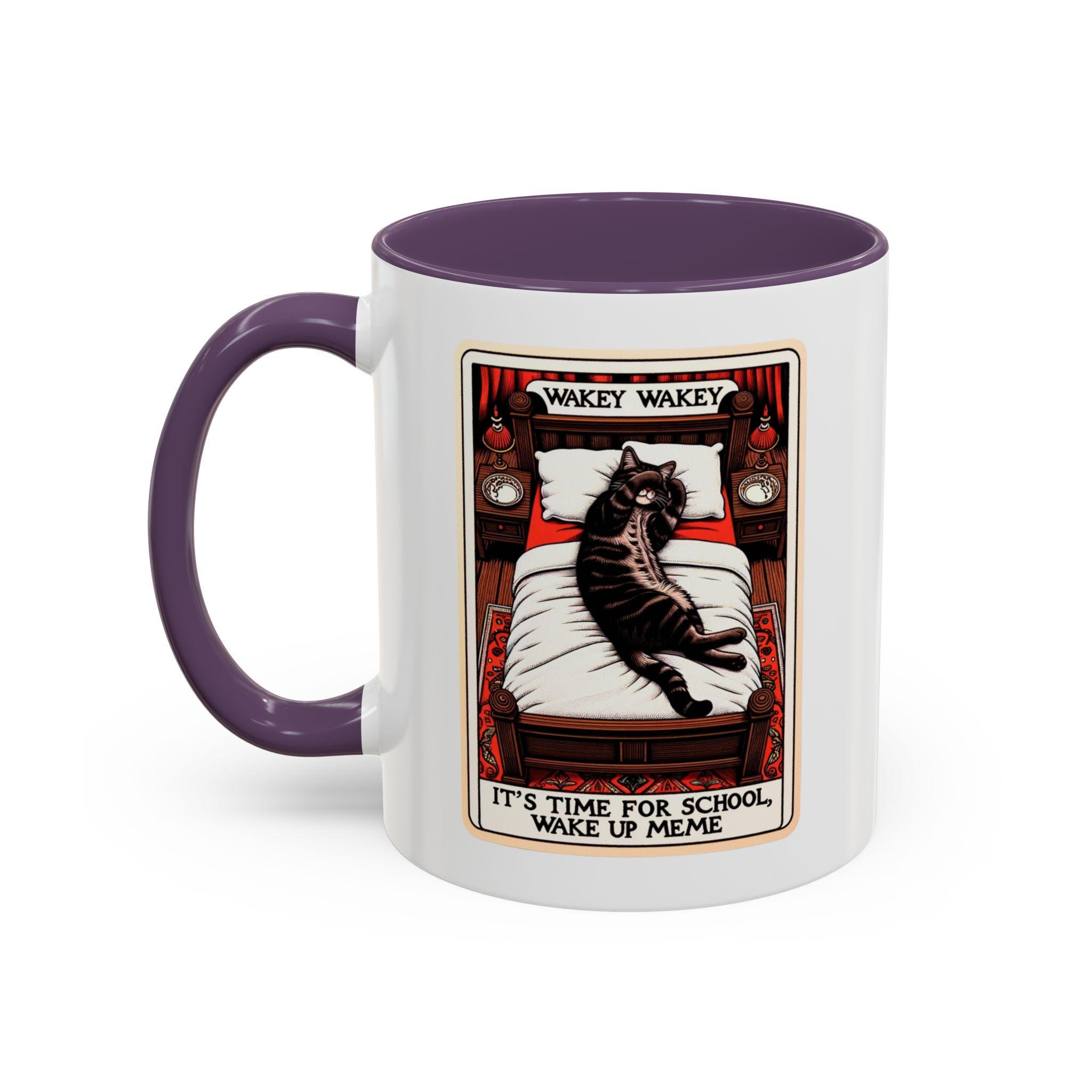 Wakey Wakey Cat Meme Mug, Funny Gothic Wake-up Design With Tabby Cat ...