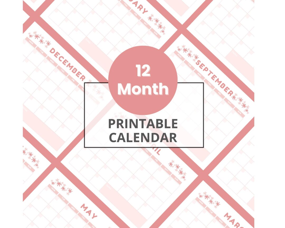 12-month Printable Calendar | 2025 Monthly Wall Planner | Digital ...