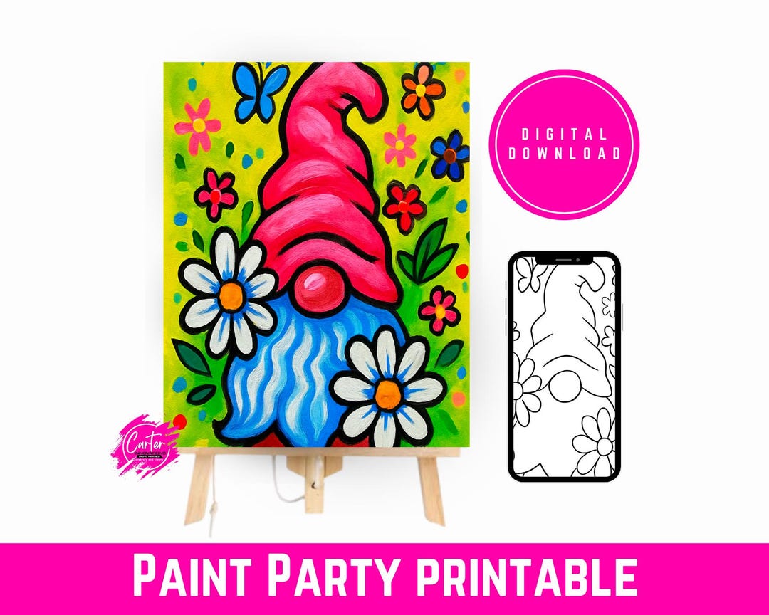 Spring Gnome Paint Party Printable | Cute Garden Art | Digital Download ...