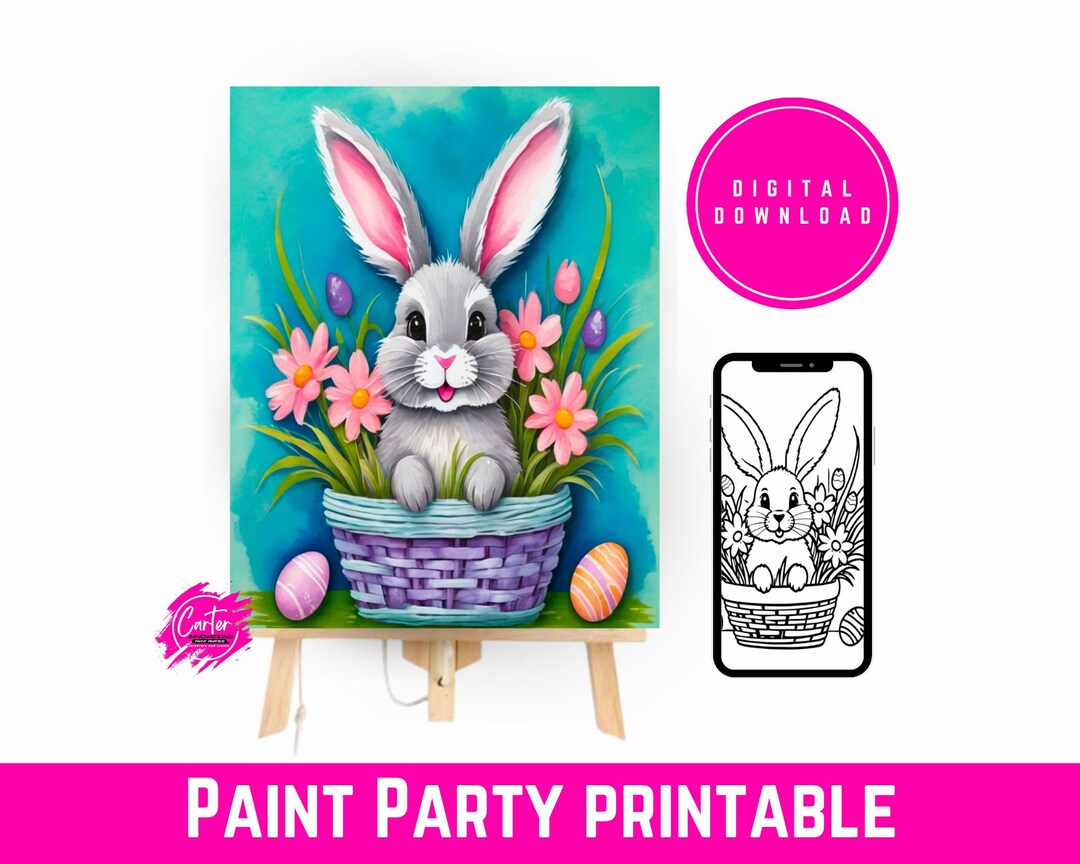 Easter Bunny Paint Party Printable, DIY Rabbit Painting Template ...