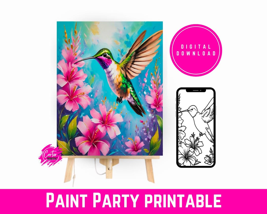 Hummingbird Paint Party Printable | Digital Download | DIY Canvas | Pre ...