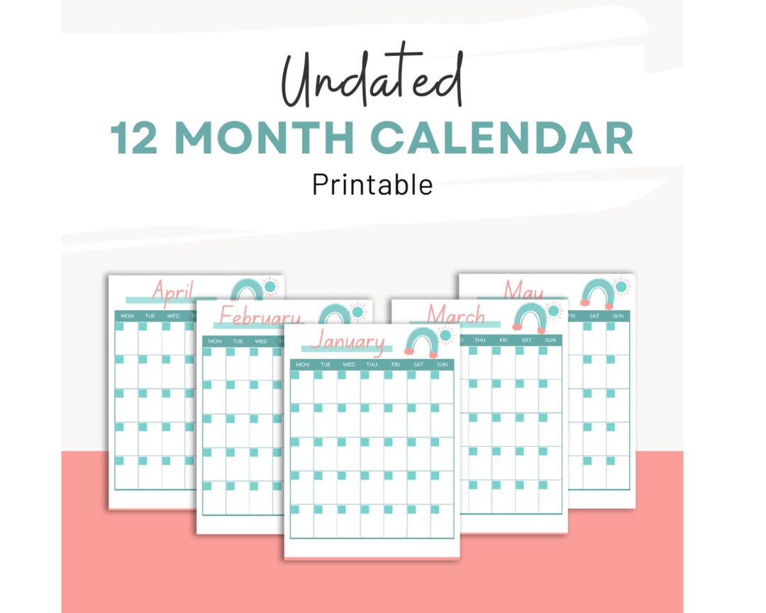 Undated 12 Month Calendar Printable | Rainbow Minimalist Monthly ...
