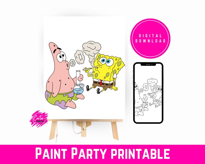 Digital Download Printable Coloring Page Smoking Cartoon Puff & Paint ...
