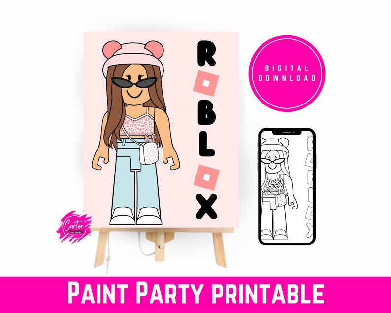 Roblox Girl Paint Party Printable | Digital Download | Pre-drawn Canvas ...