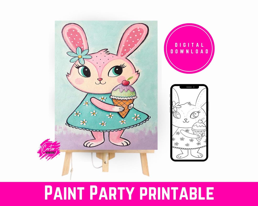 Easter Bunny Paint Party Printable, DIY Rabbit Painting Template ...