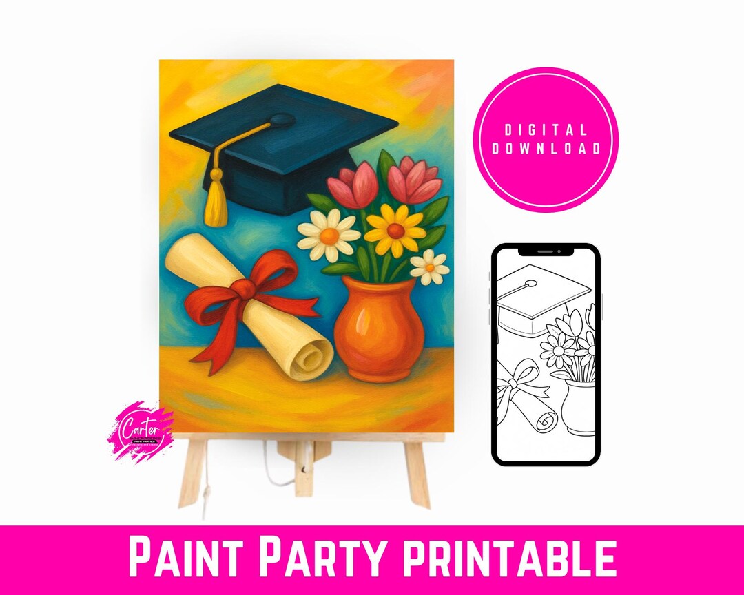Graduation Cap Paint Party Printable – Class of 2025 Digital Download ...
