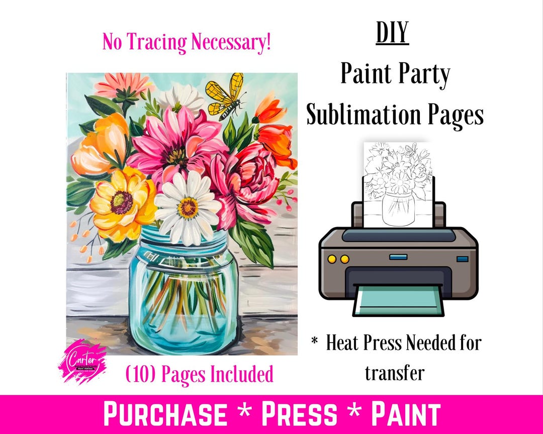 Paint Party Sublimation Transfer Pages | DIY Floral Paint Transfers ...