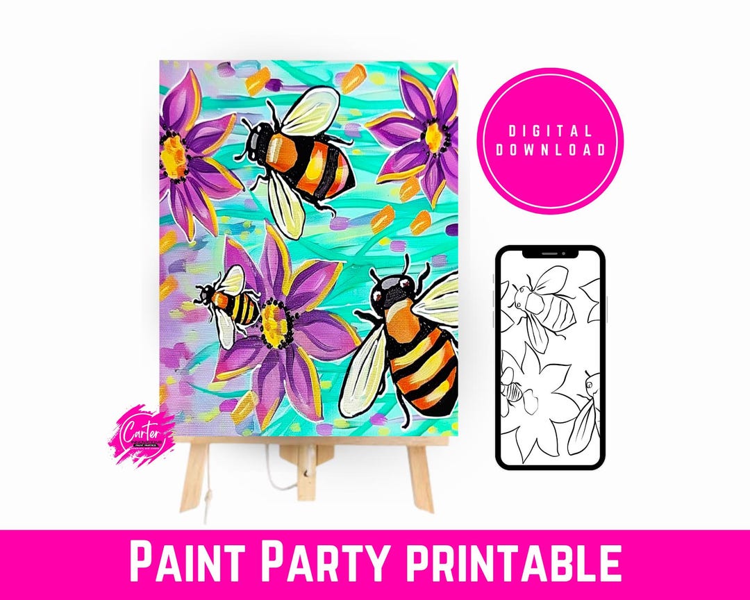 Busy Bees and Flowers Painting | Paint Party Printable | Digital ...