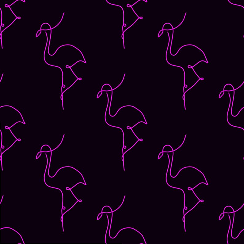 Single Pink Line Flamingo Seamless Pattern on a Black Background - Etsy