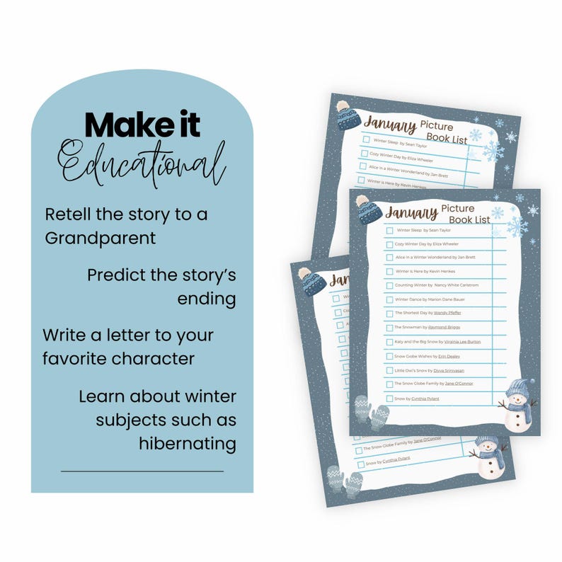 Printable Book List for Kids, Winter Picture Book List, Kids Reading ...