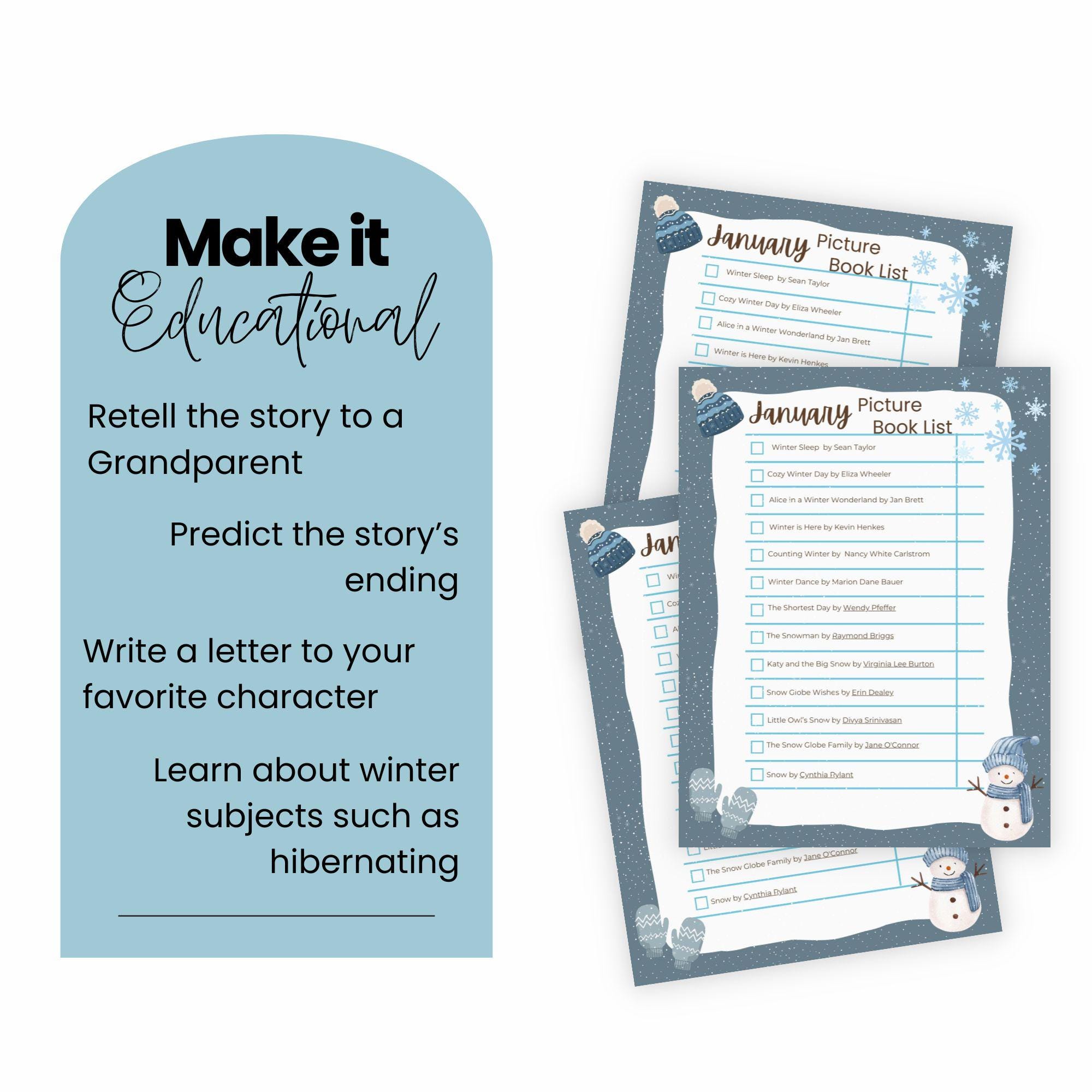 Printable Book List for Kids, Winter Picture Book List, Kids Reading ...