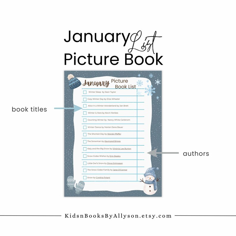Printable Book List for Kids, Winter Picture Book List, Kids Reading ...