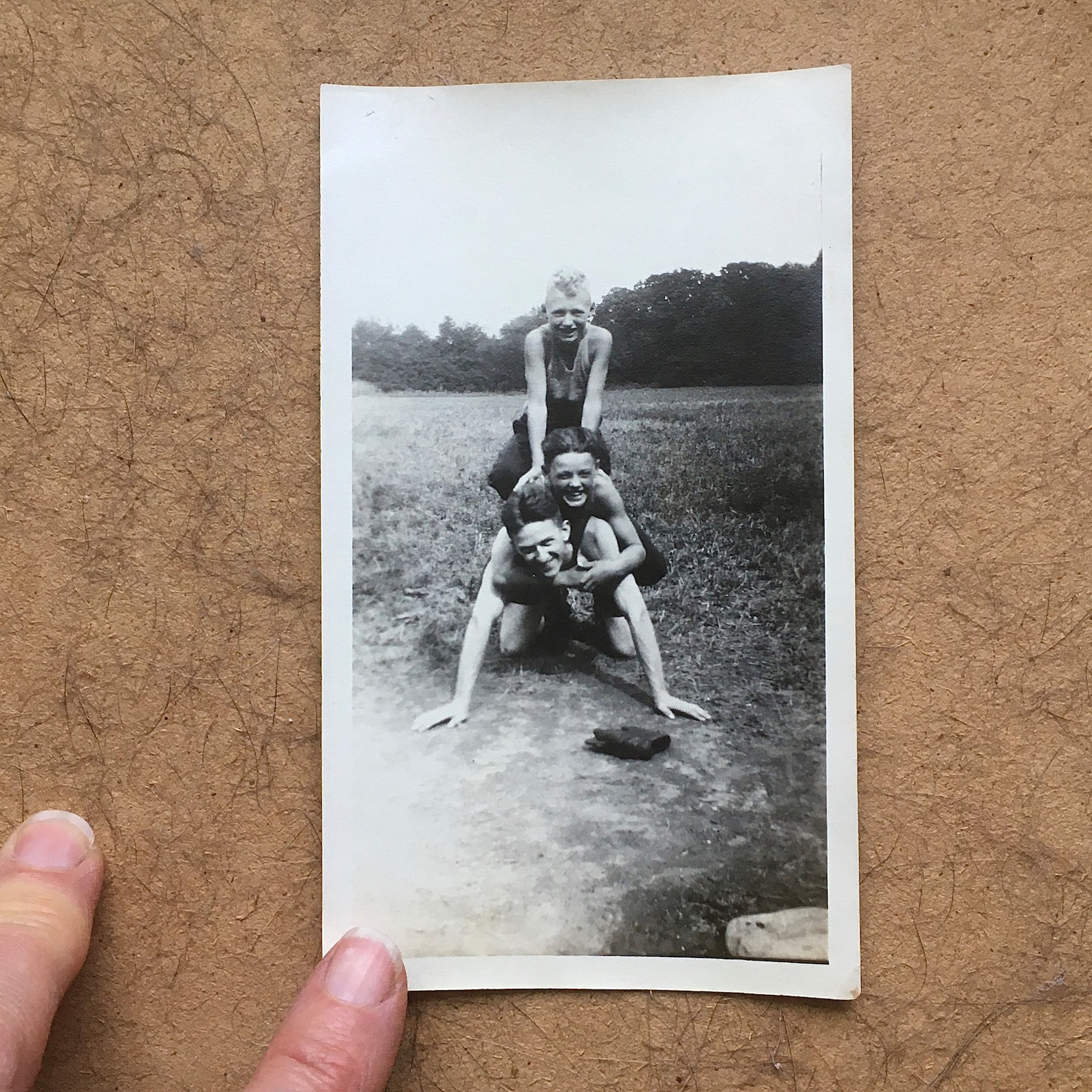 Vintage Old Photo Boys Young Men Friends Brothers Outdoors Together ...