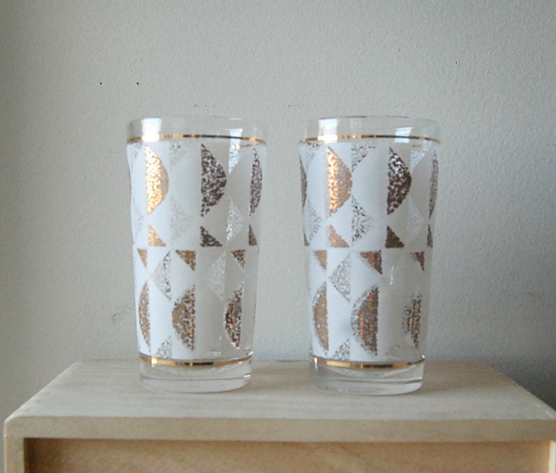 Vintage Pair of Mid Century Modern Drinking Glasses With Gold - Etsy
