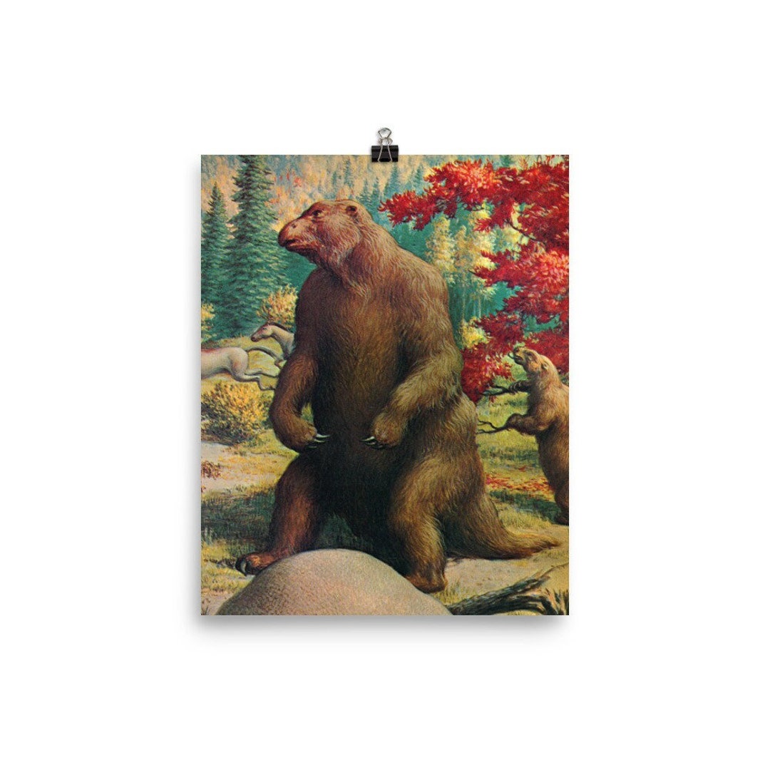 Vintage Art Print Prehistoric Giant Sloth Illustration Animal Wall Art ...