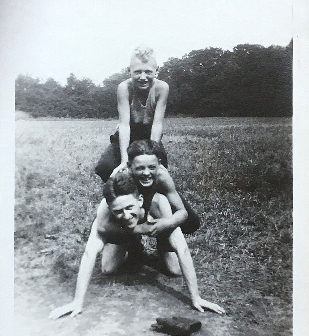 Vintage Old Photo Boys Young Men Friends Brothers Outdoors Together ...