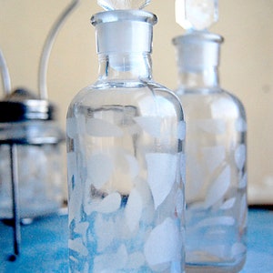 Vintage Cruet Set Frosted Glass and Silver Plate Glass Bottles and Salt ...