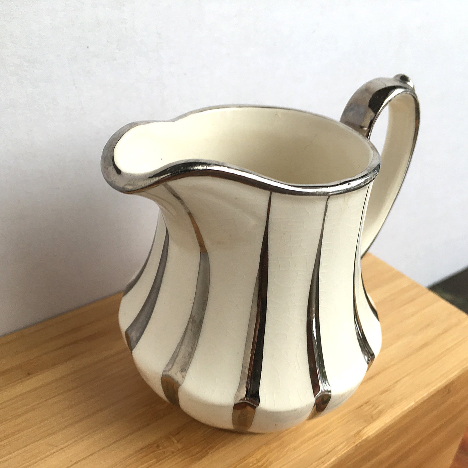 Vintage Midcentury Ceramic Creamer White and Silver Sadler England ...