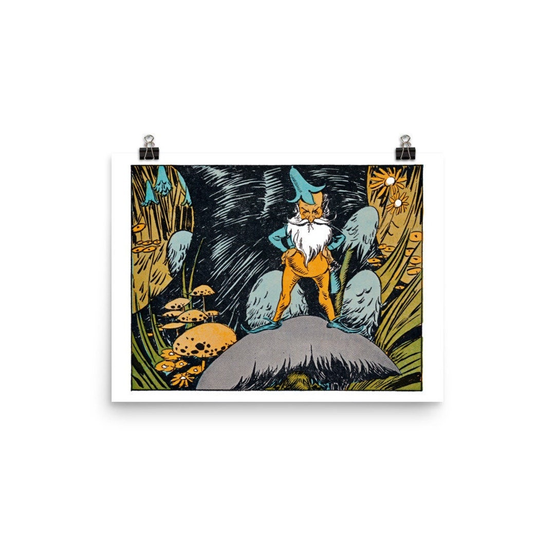 Vintage Mushroom Elf Woodland Illustration Print Angry Pixie Magic ...