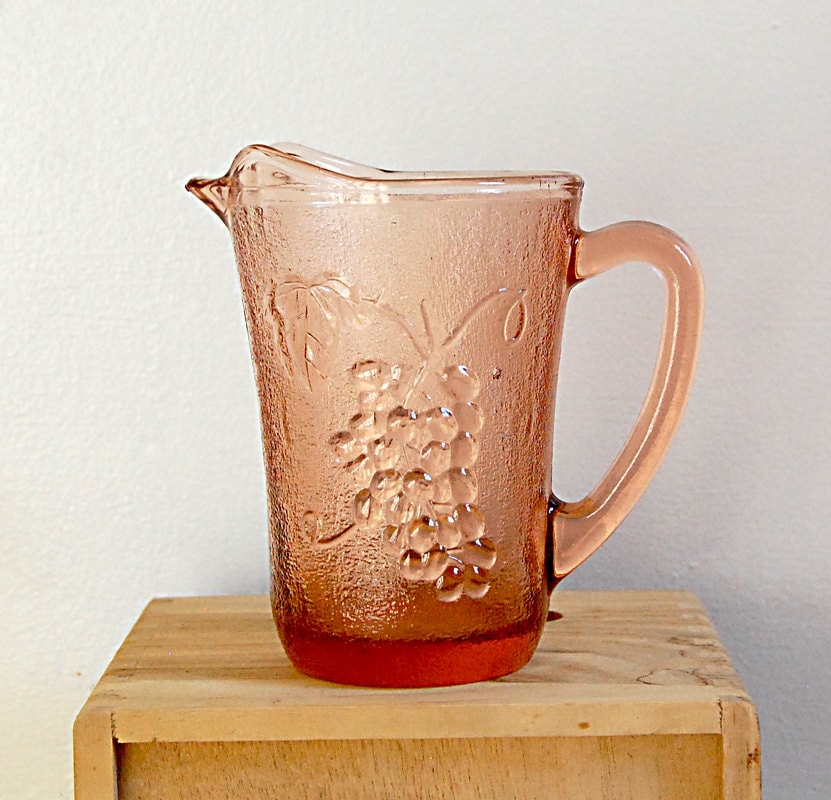 Vintage Pink Glass Creamer Small Pitcher Frosted With Harvest ...