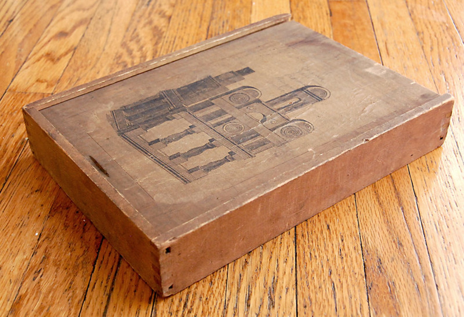 Vintage Rustic Wood Box Handmade With Primitive Architecture Building ...